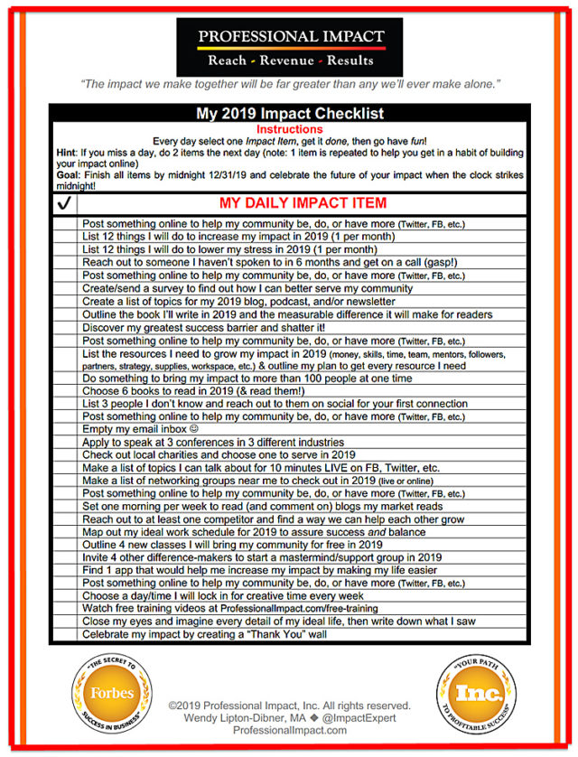 YOUR 2019 IMPACT CHECKLIST - Professional Impact